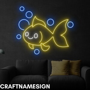 Gold Fish Neon Sign, Gold Fish Led Sign, Custom Neon Sign, Seafood ...