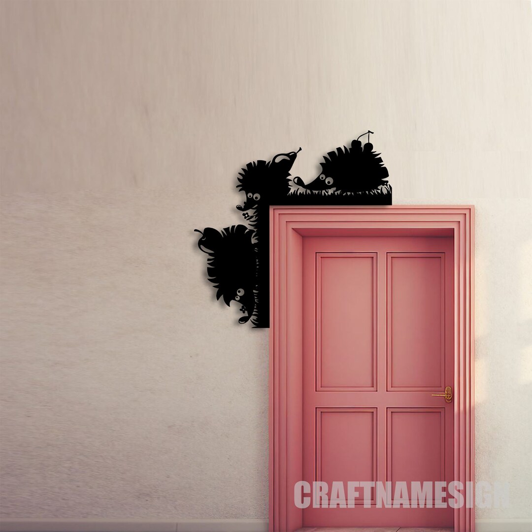 Hedgehogs Door Corner Metal Wall Art, Triple of Hedgehogs Door Topper ...