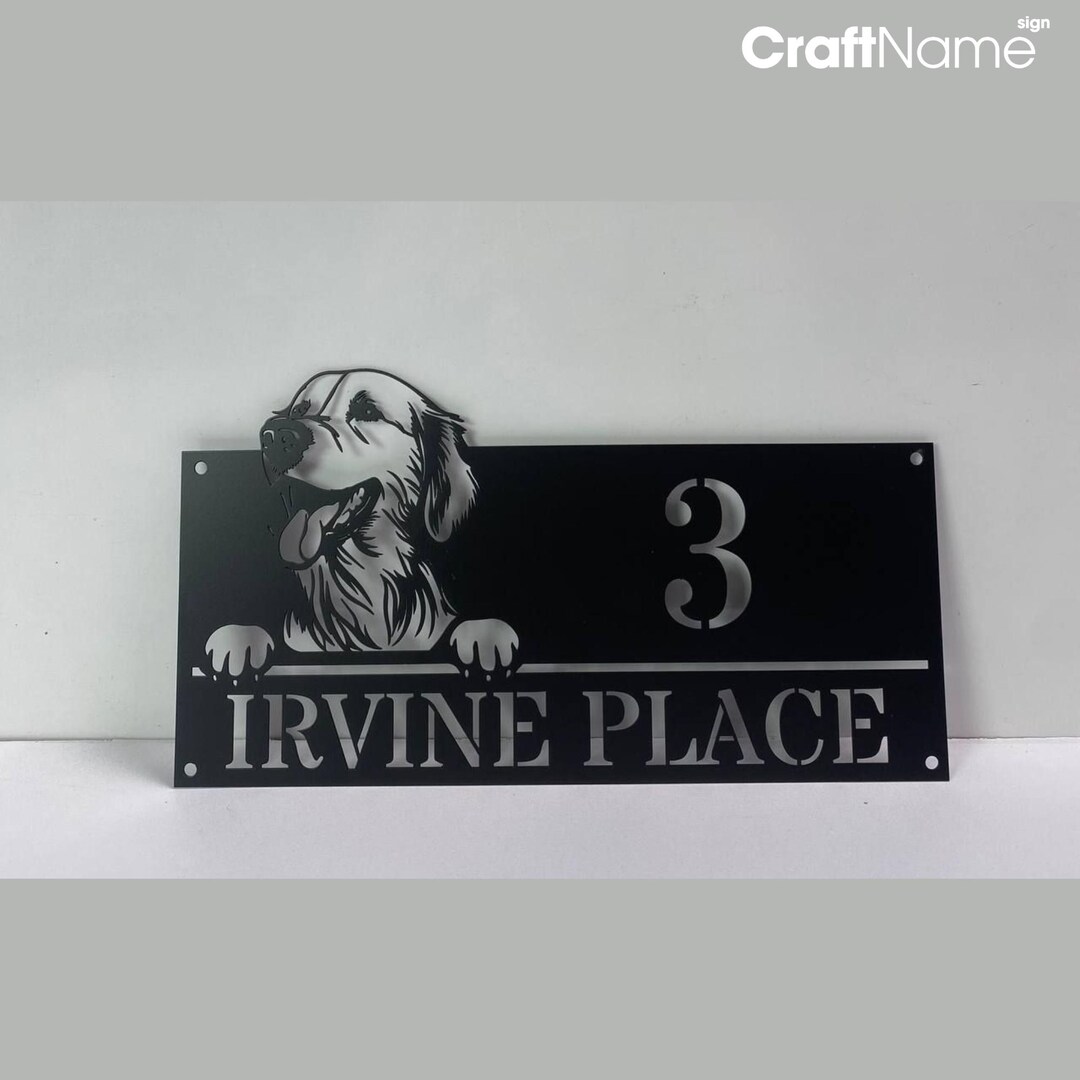 Personalized Golden Retriever Dog House Number Address Metal Sign ...