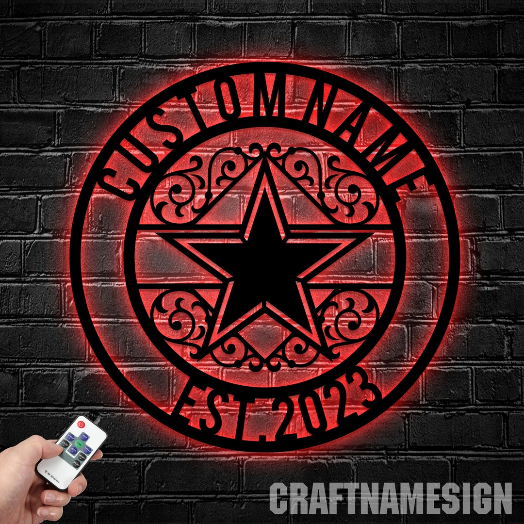 Personalized Star Family Name Metal Wall Art LED Light, Establish 2023 ...