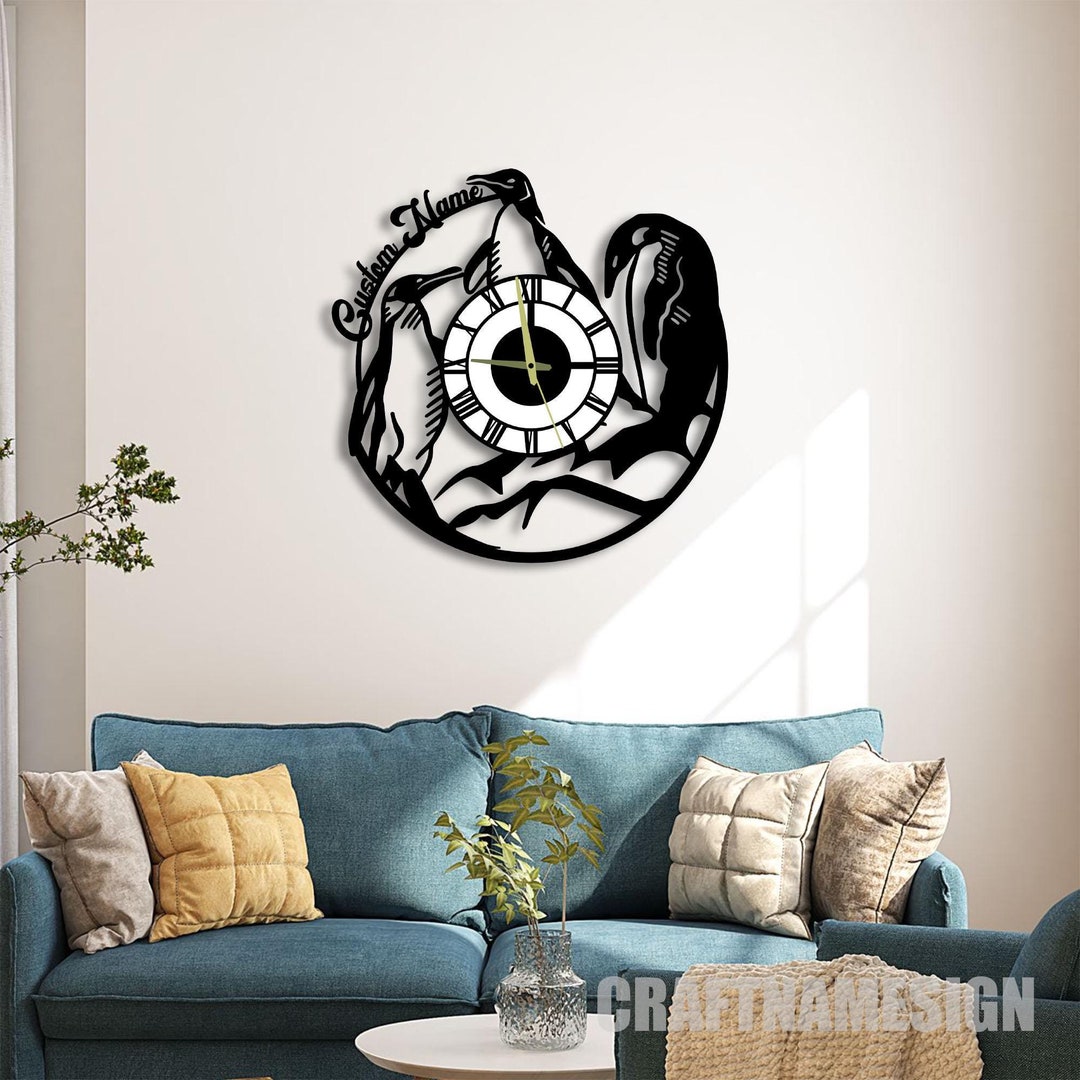 Custom Penguin Metal Clock for Wall Decor, Wall Clock Unique for Home ...