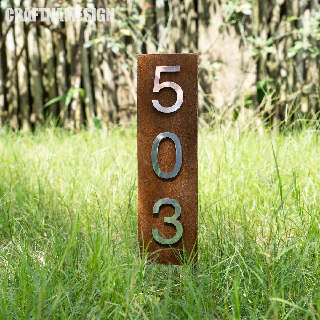 Personalized Rustic Steel Vertical House Number Sign Outdoor Yard Art ...