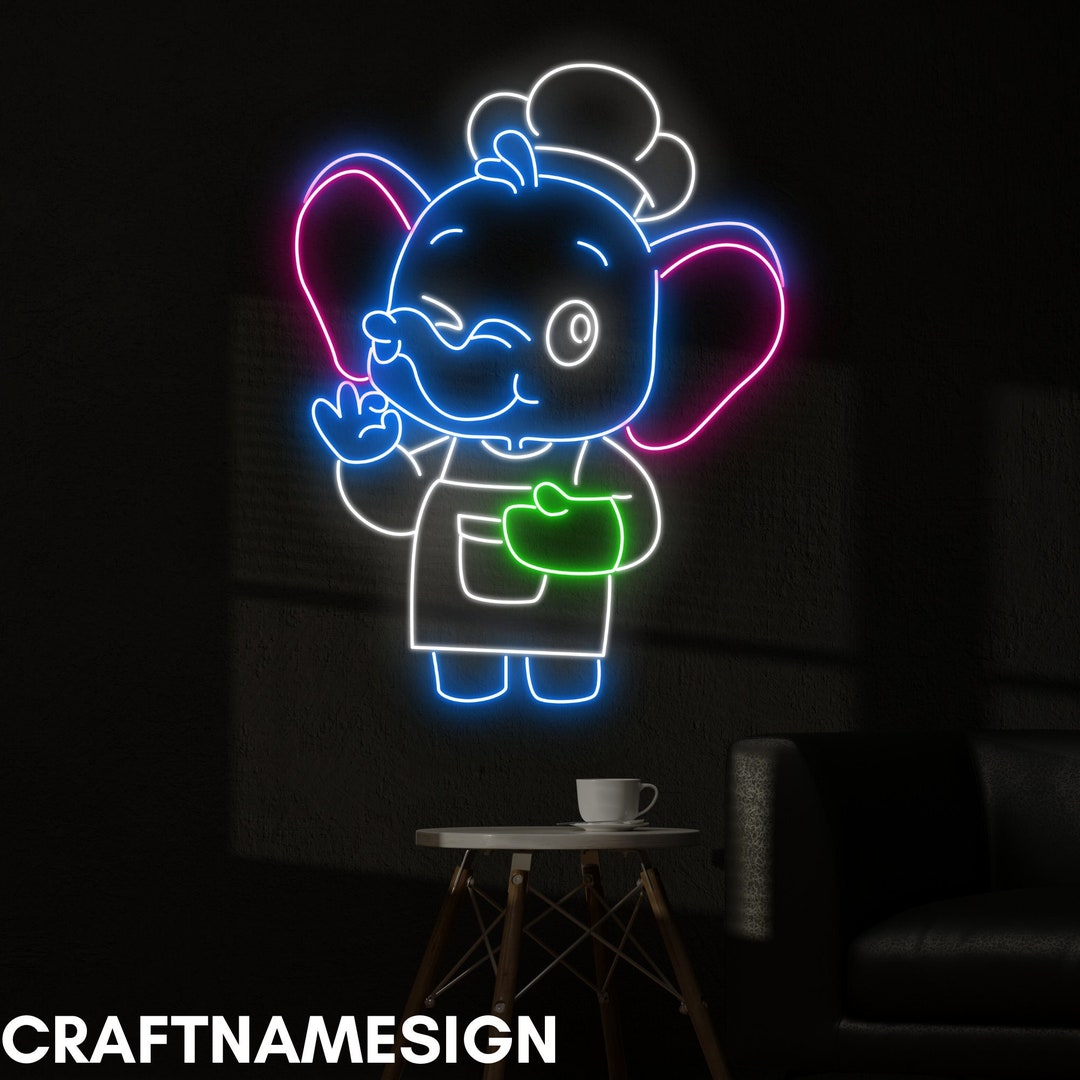 Elephant Chef Neon Sign, Elephant Chef Led Sign, Custom Neon Sign ...
