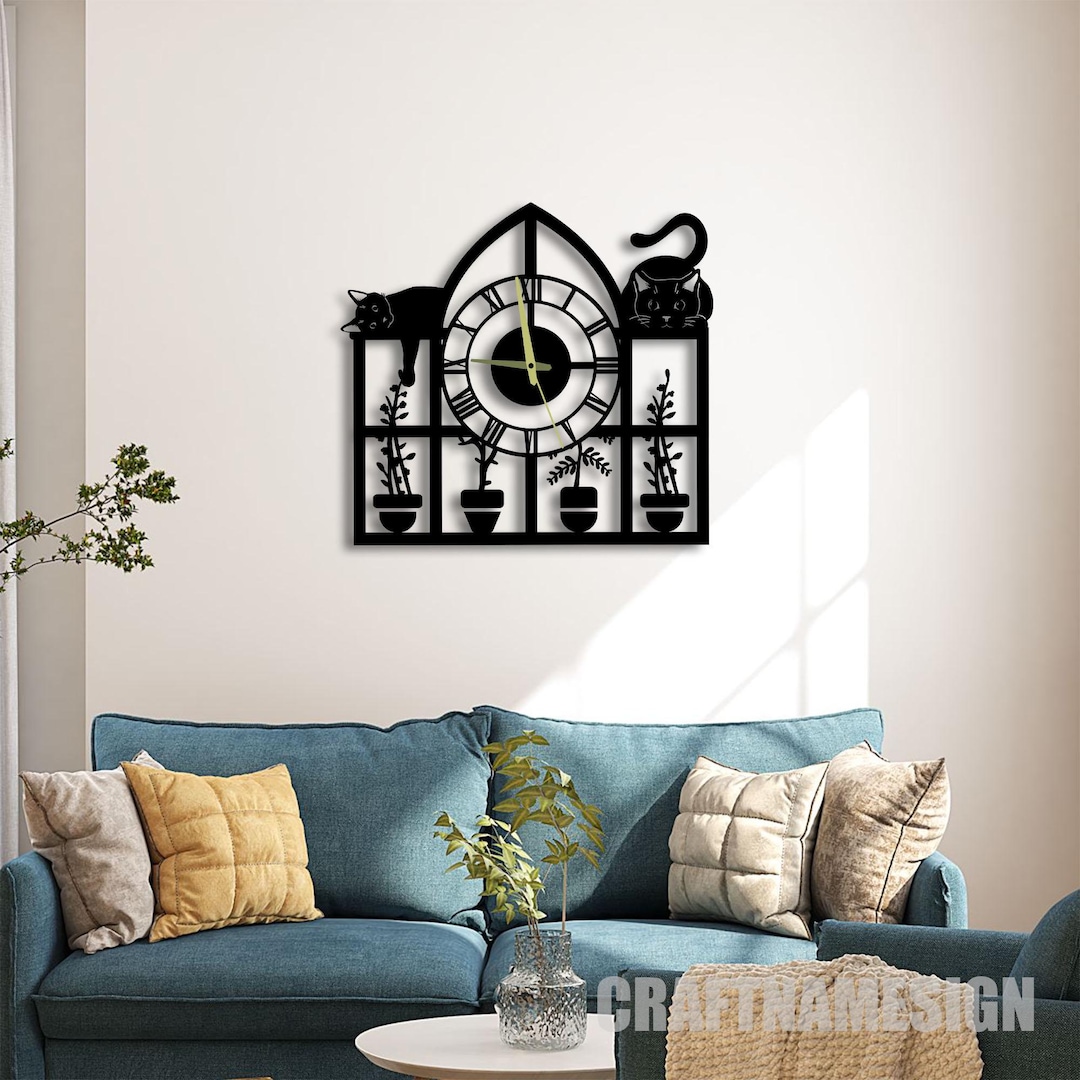 Cats With Flower Garden Metal Clock for Wall Decor, Wall Clock Unique ...