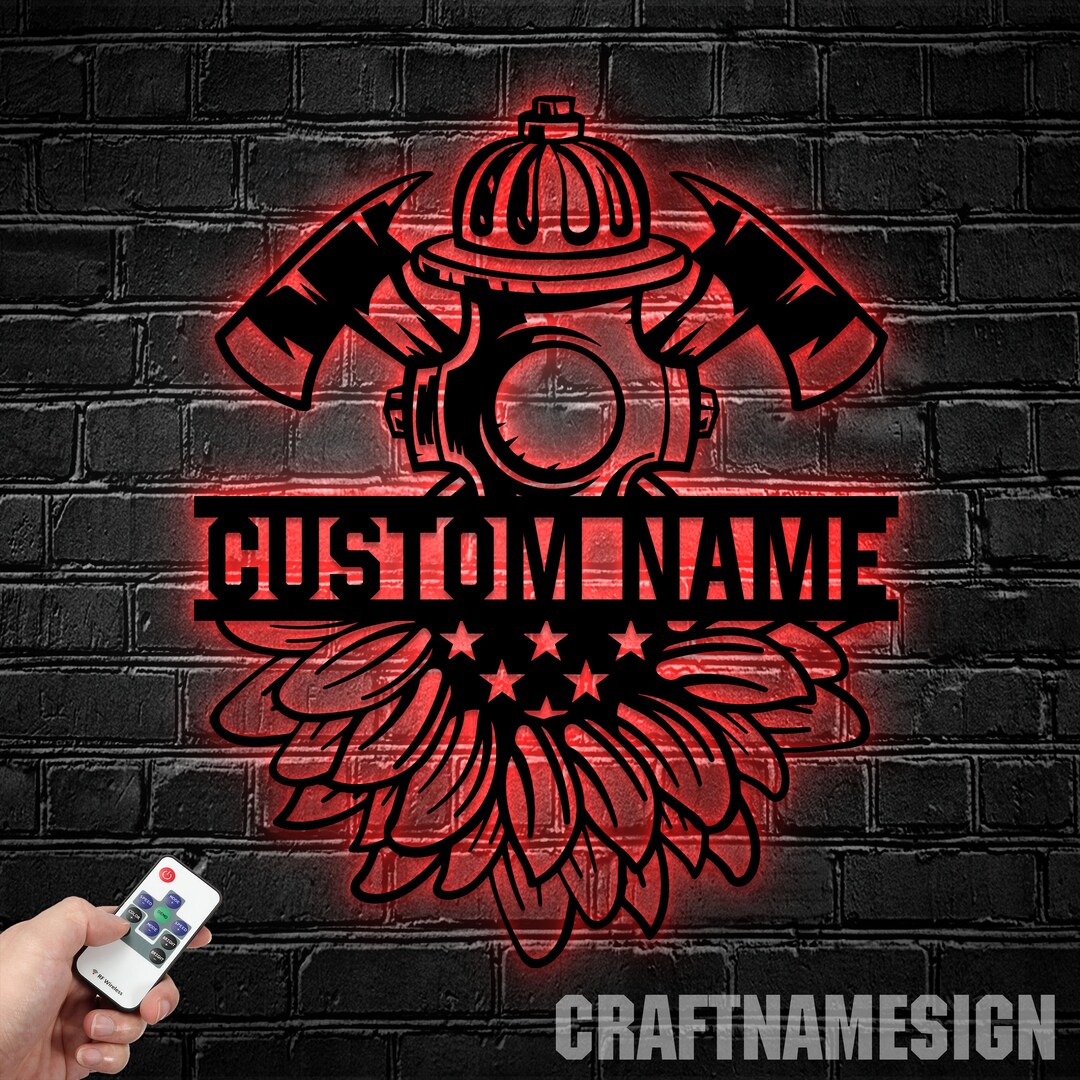 Custom Firefighter Sunflower Usa Flag Metal Wall Art LED Light ...
