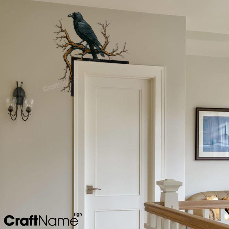 Crow Metal Door Corner, Metal Art for Door Topper, Raven Door Hanging ...