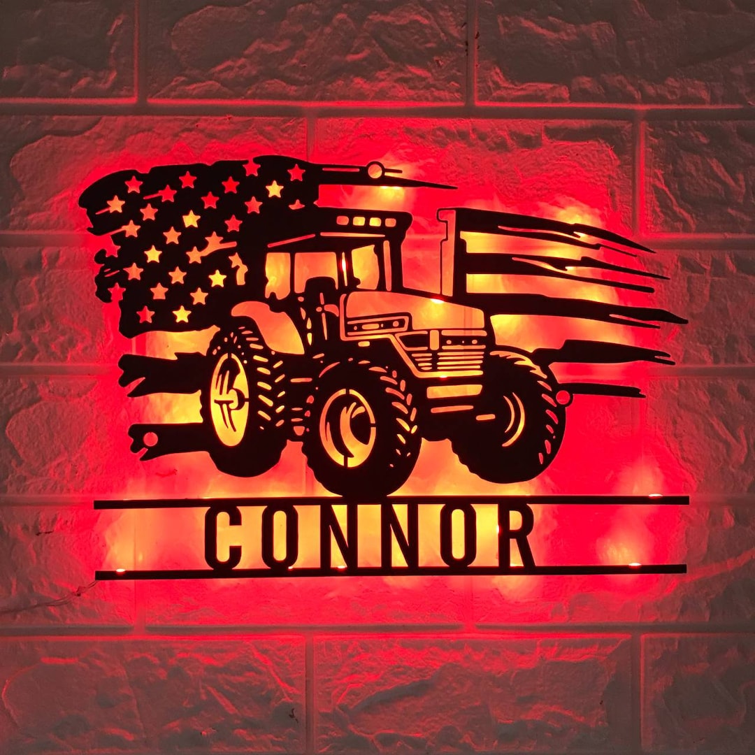 Personalized US Tractor Driver Metal Wall Art LED Light Custom Farm ...