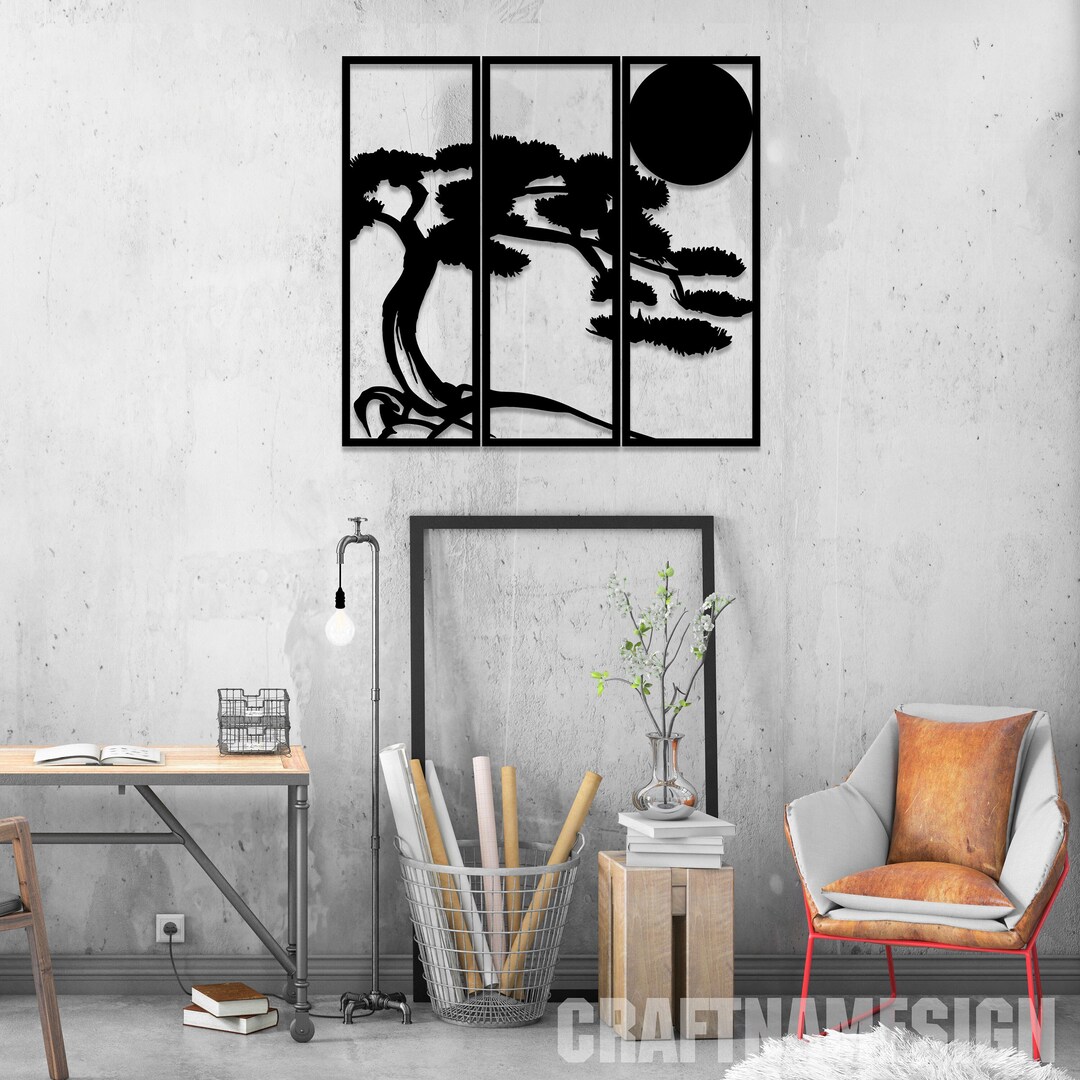 Bonsai Tree Metal Wall Art, Tree of Life Wall Art, 3 Panel Wall Art ...