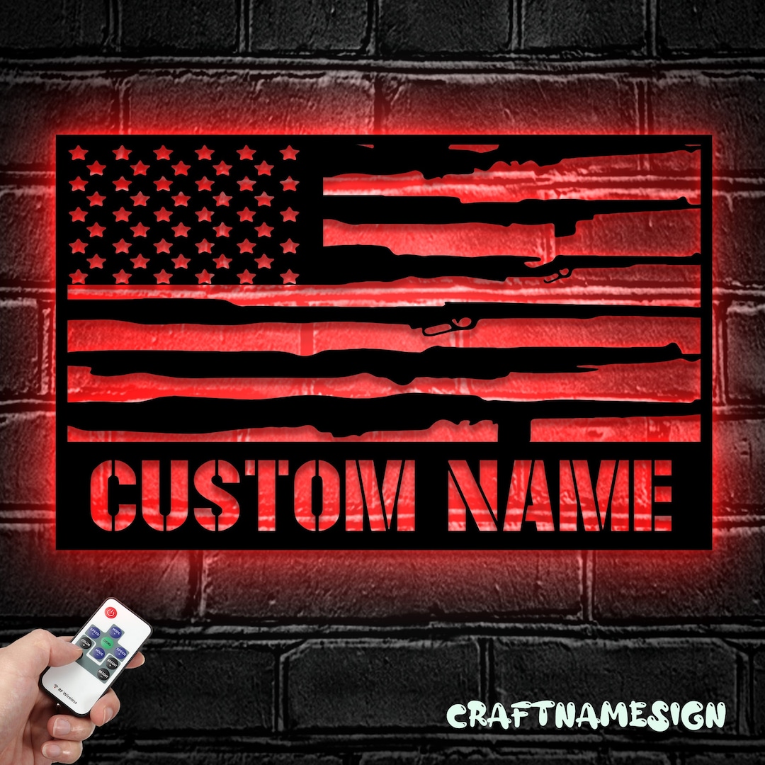 Custom Gun American Flag Metal Wall Art LED Light| Personalized Second ...