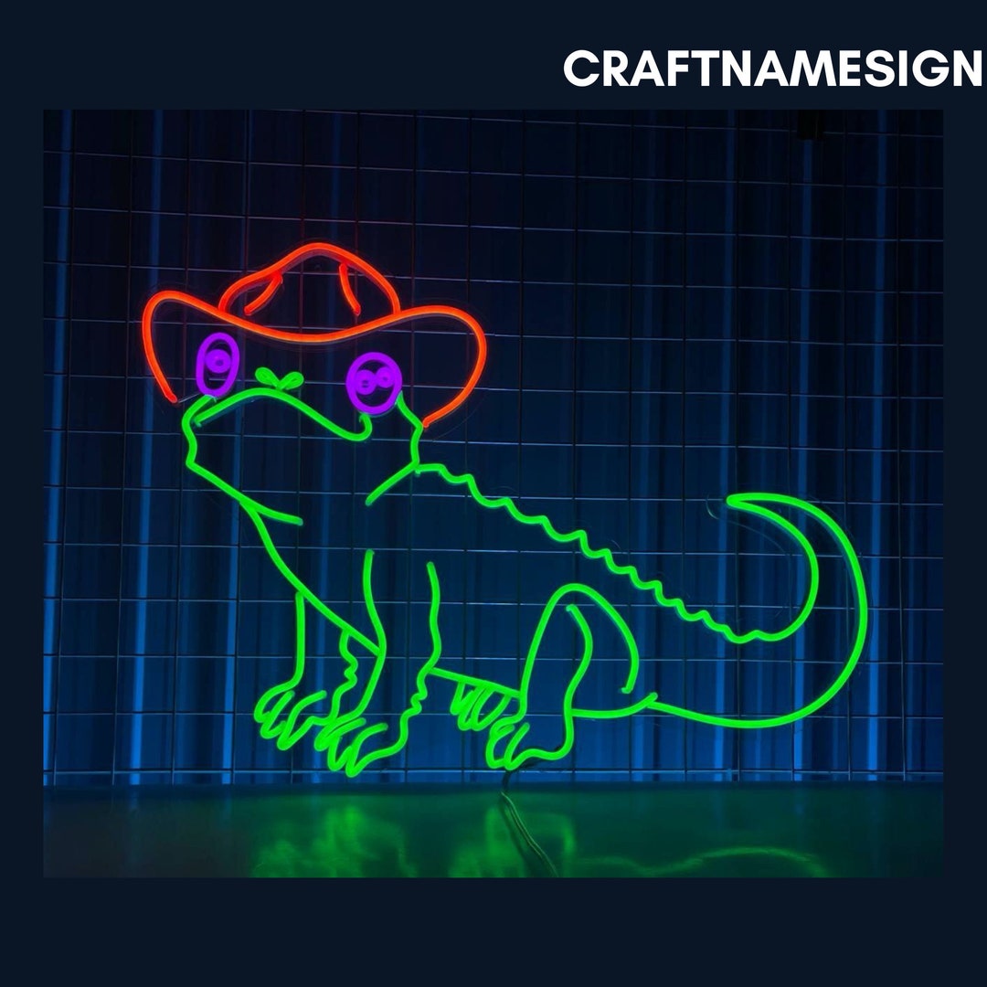 Cowboy Gecko Lizard Neon Sign, Cowboy Lizard Neon Sign, Custom Neon ...