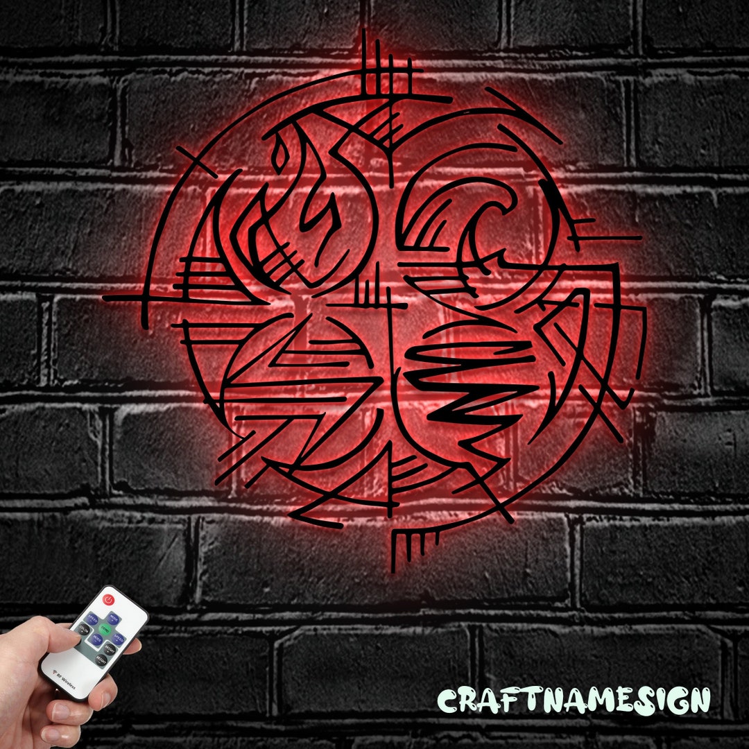 Four Elements Classical Metal Wall Art With LED Light - Earth Water Air ...