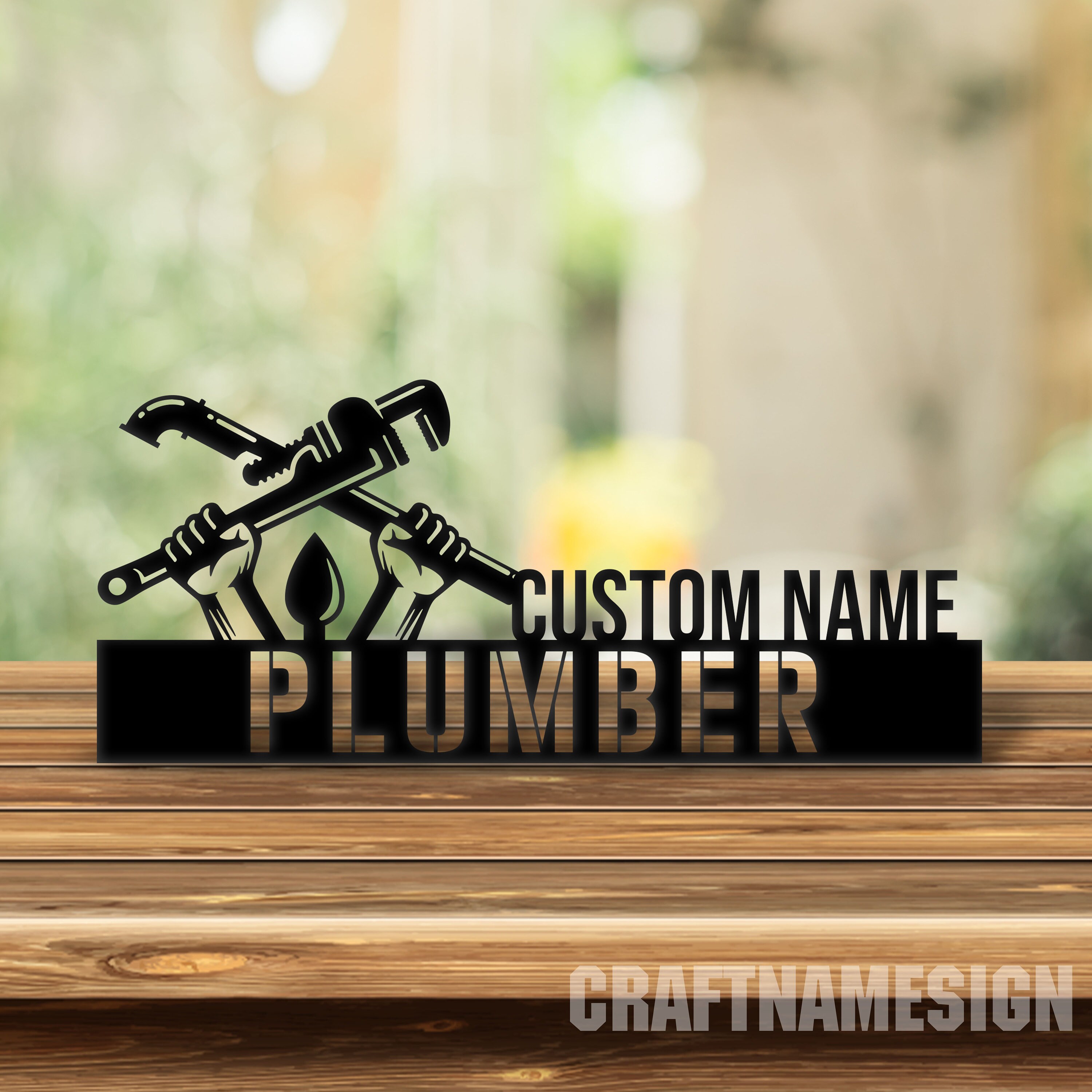 Custom Wooden Plumber Desk Name Plate, Plumber Metal Nameplate for Desk ...