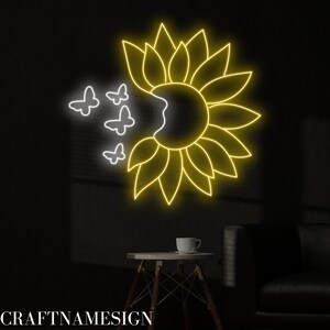 Sunflower Butterflies Neon Sign, Sunflower Led Sign, Custom Neon Sign ...