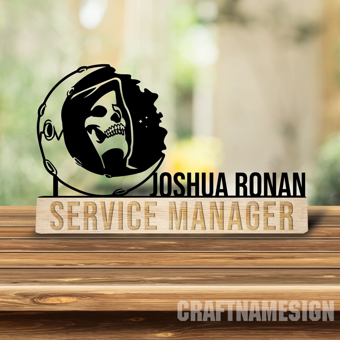 Personalized Wooden Skull and Moon Desk Name Plate, Emo Goth Skeleton ...