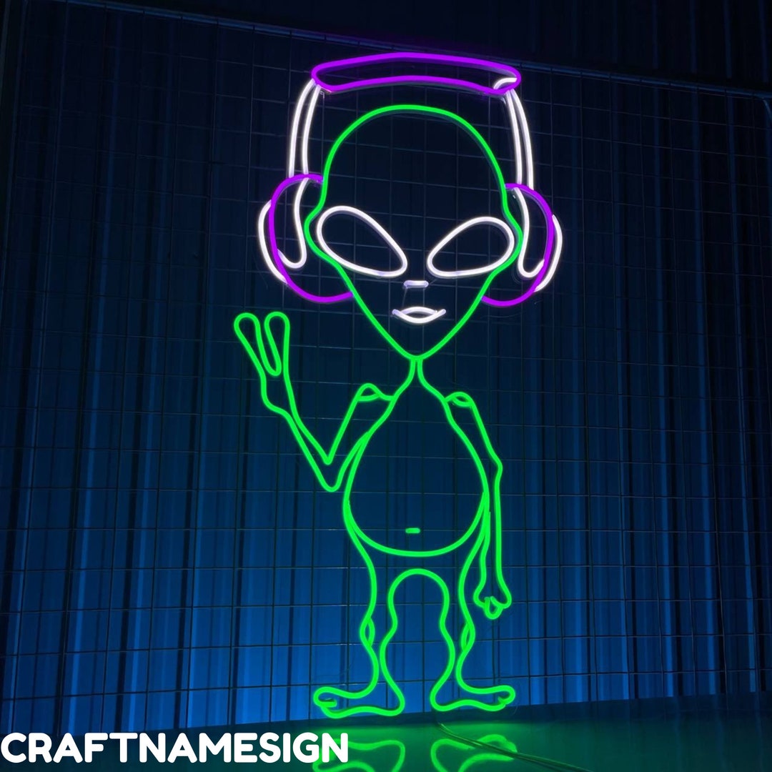 Cool Alien Headphone Neon Sign, Alien Hello Led Sign, Custom Neon Sign ...