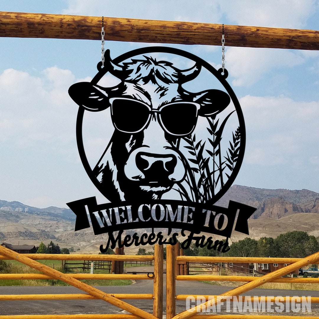 Custom Metal Cow Farm Sign, Metal Name Sign Outdoor, Welcome Farm ...