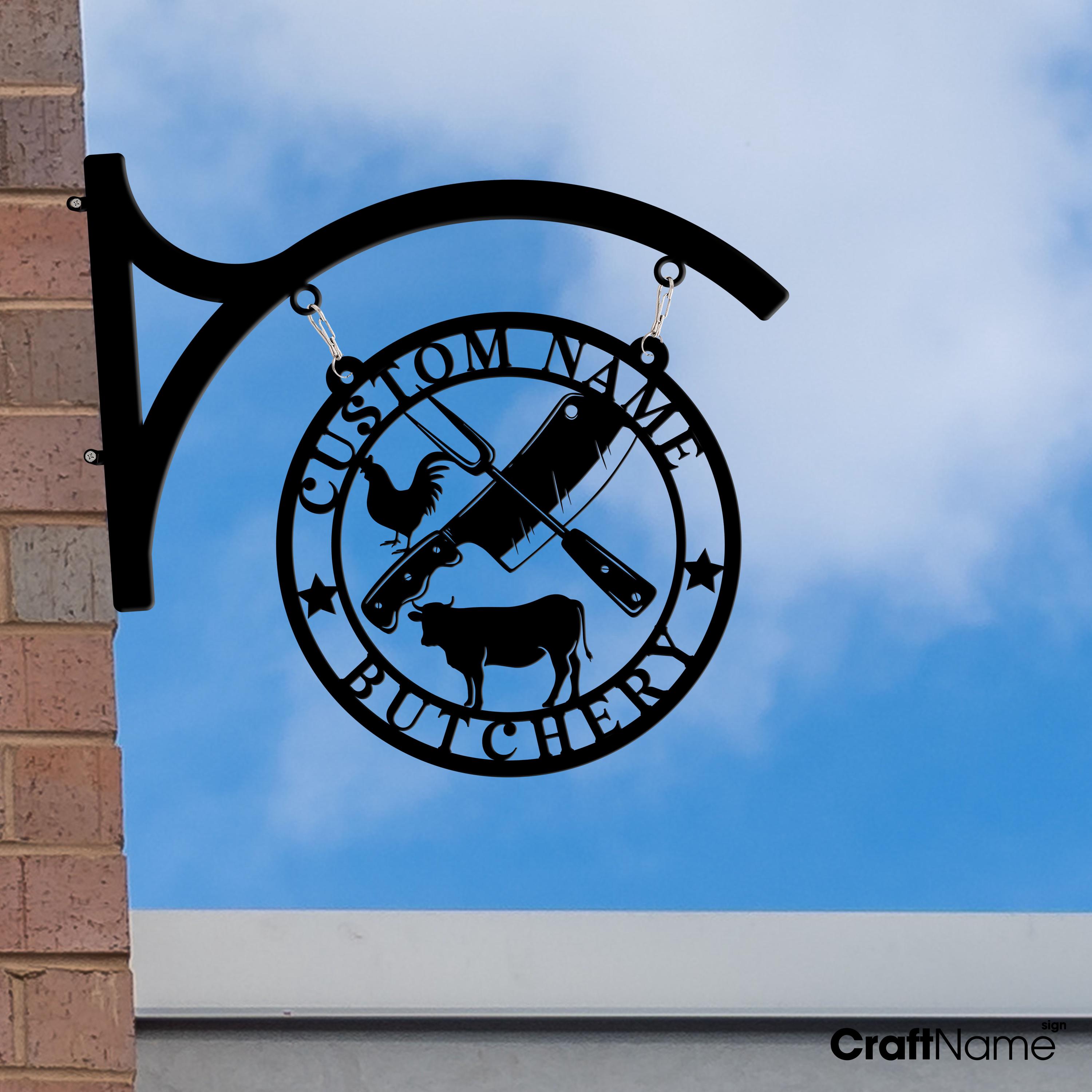 Custom Butcher Shop Outdoor Metal Wall Hanging, Cow Chicken Meat Shop ...