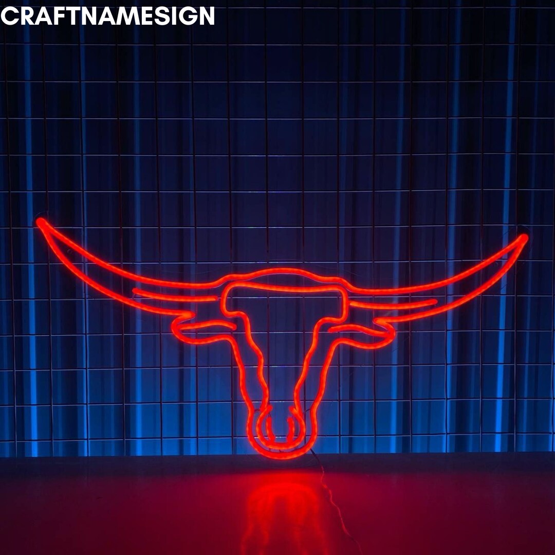 Bull Skull Neon Sign, Texas Bull Led Light for Rodeo Bar Decor, Custom ...