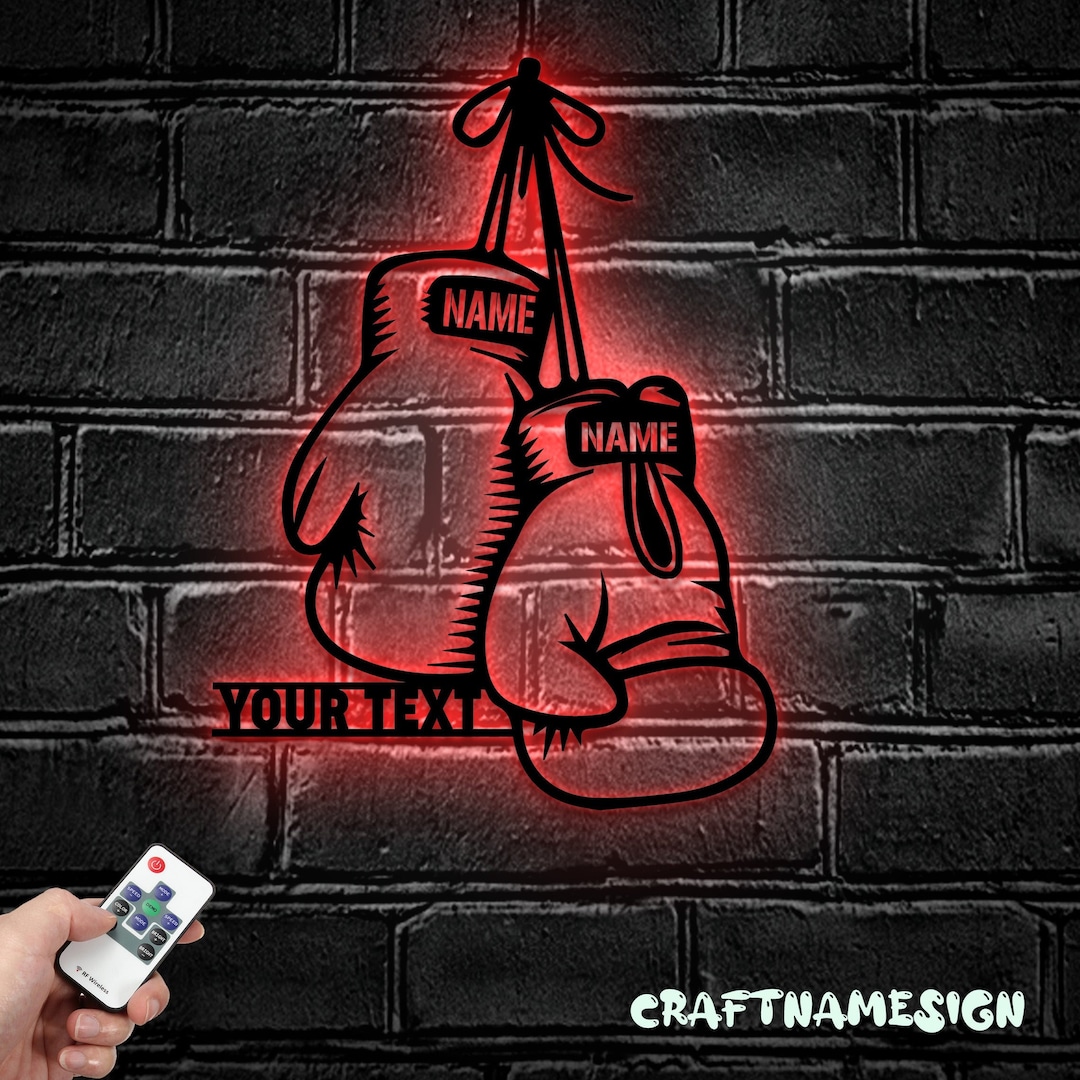 Custom Boxing Gloves Metal Wall Art With LED Light - Personalized Boxer ...