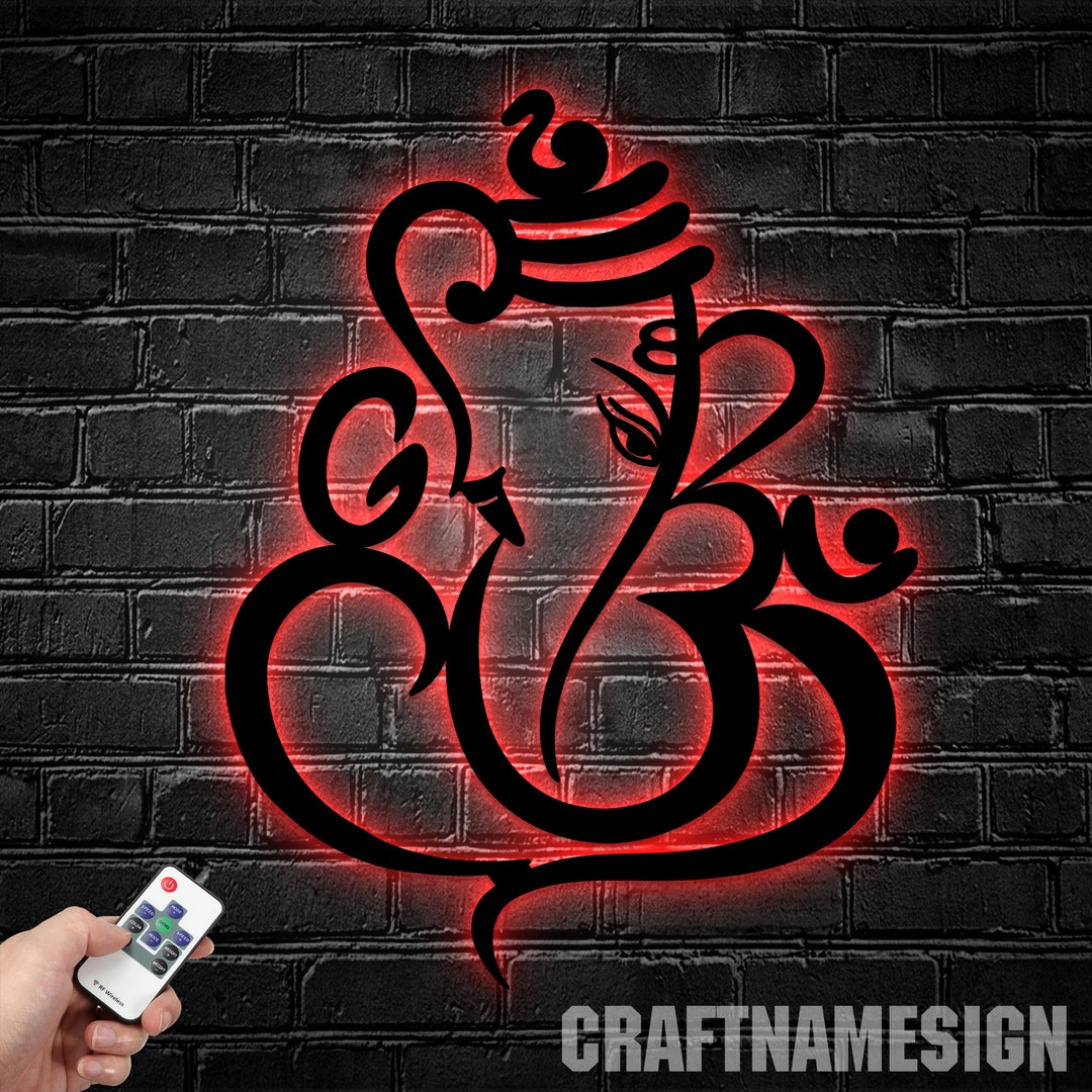 Custom Ganesha Metal Wall Art LED Light, Personalized Hindu Elephant ...