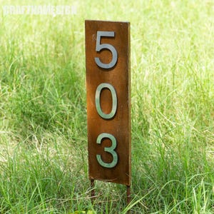 Personalized Rustic Steel Vertical House Number Sign Outdoor Yard Art ...
