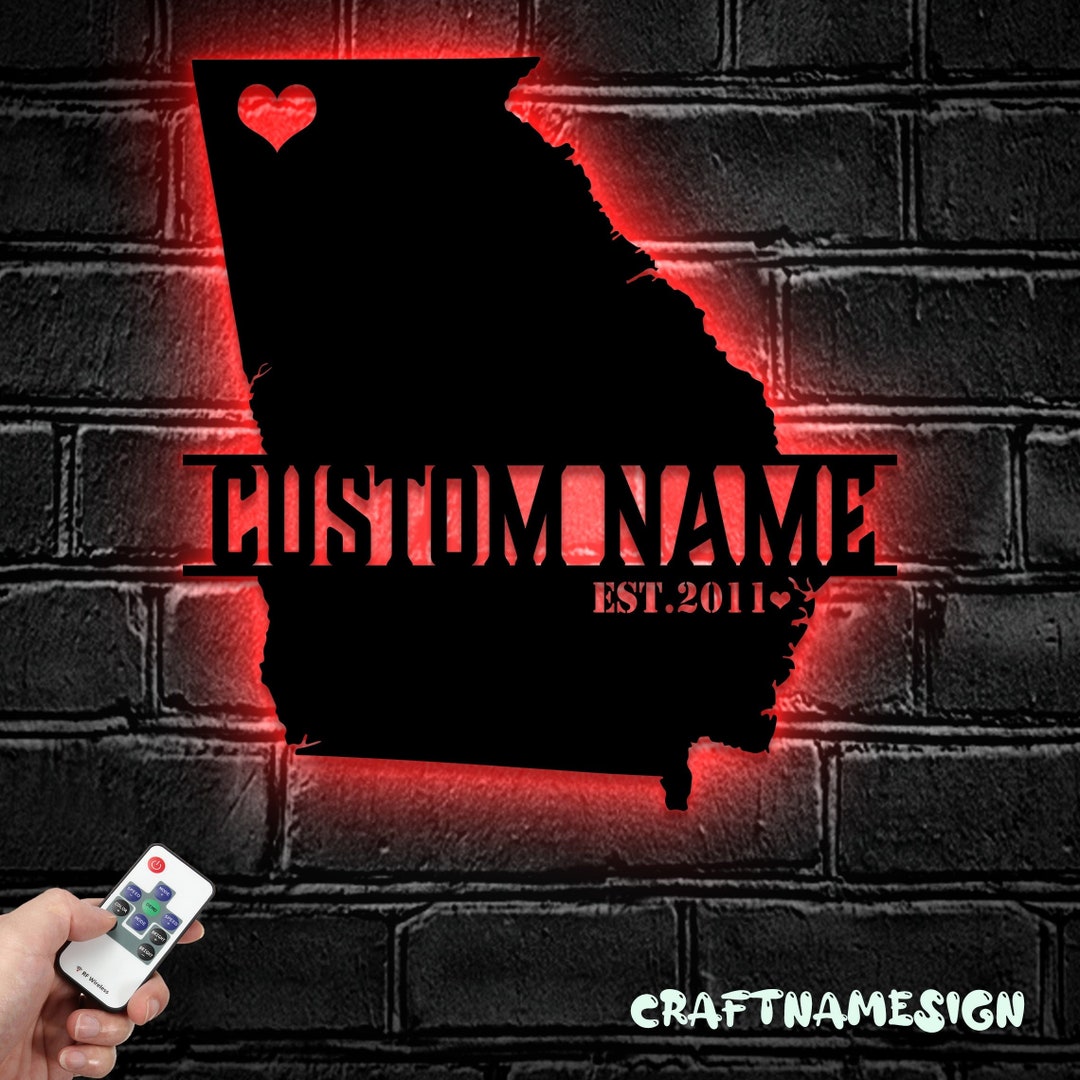 Custom Georgia Map Metal Wall Art LED Lights Personalized Georgia State ...