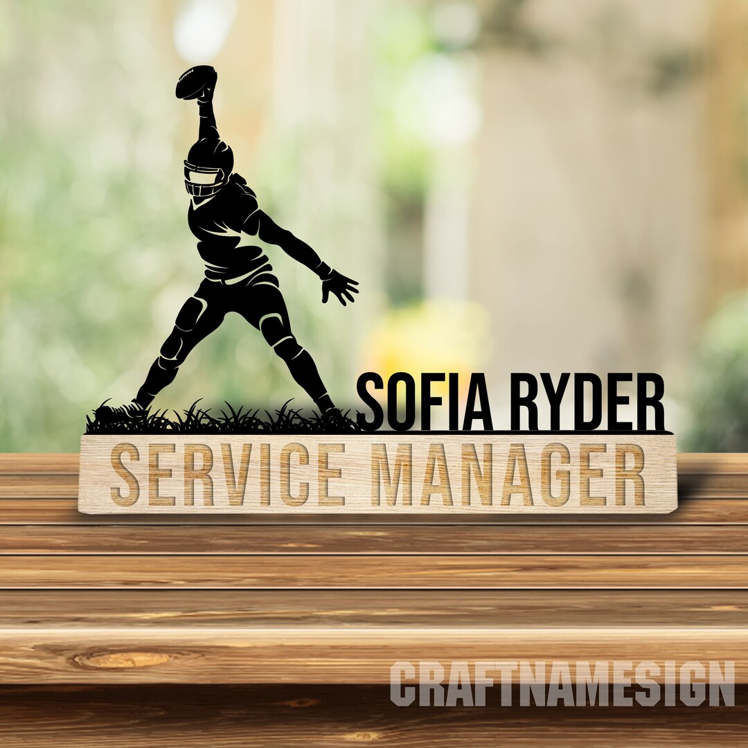 Custom Wooden Desk Name Plate for American Football Lover, Football ...
