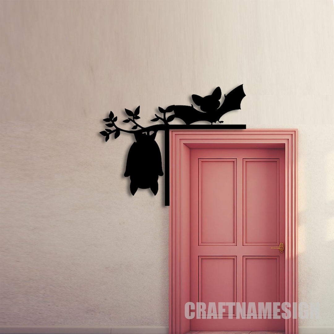 Bat Door Corner Metal Wall Art, Bat on Branch Door Topper, Bat Door ...