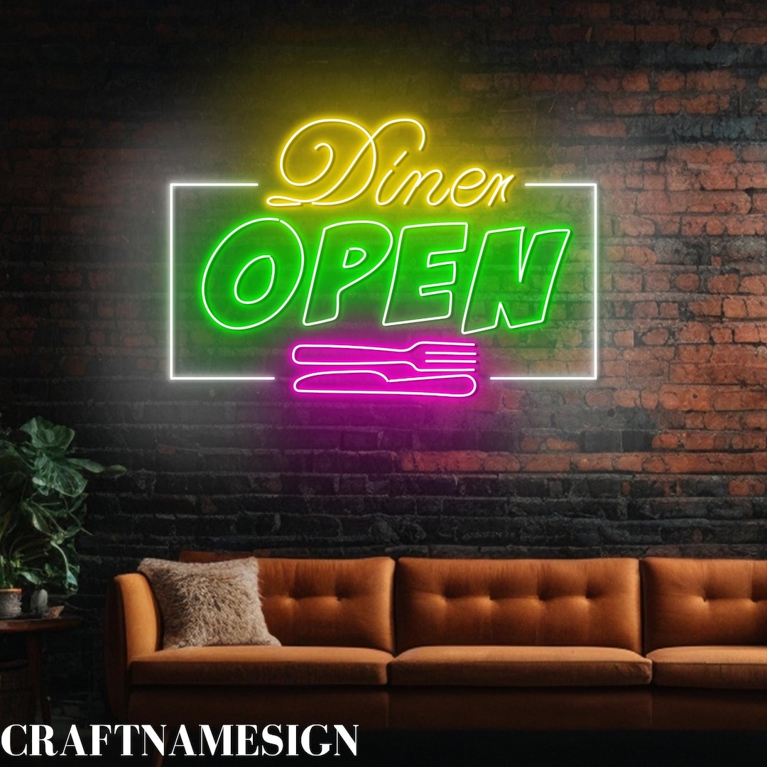 Diner Open Neon Sign, Restaurant Wall Led Decor, Food Shop Led Sign ...
