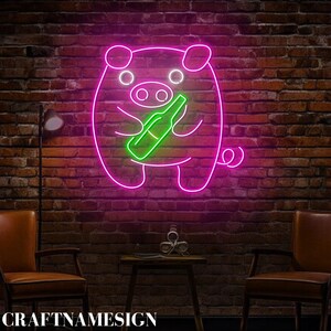 Pig Soju Neon Sign, Korean Pig Soju Led Sign, Custom Neon Sign, Korean ...