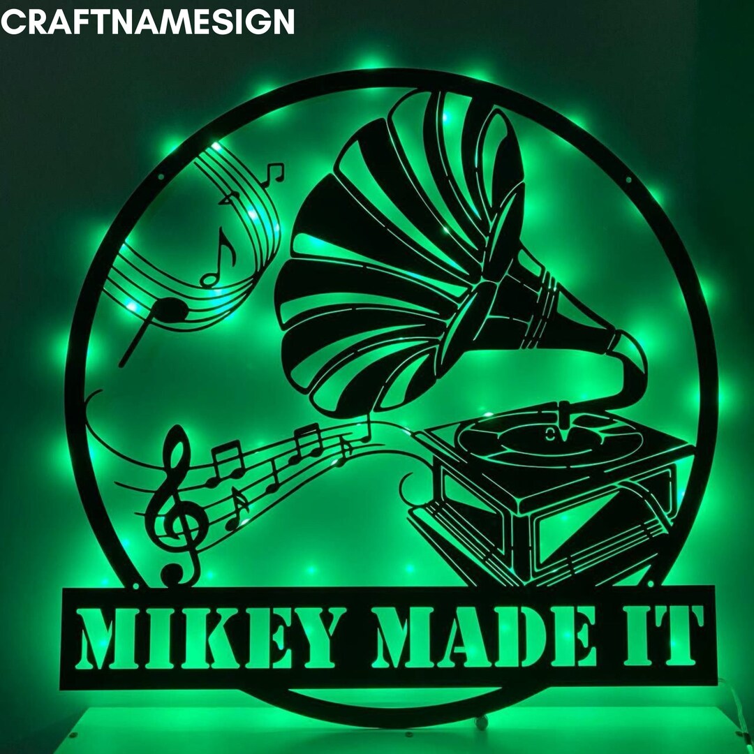 Personalized Phonograph Music Record Metal Wall Art Led Light, Custom ...