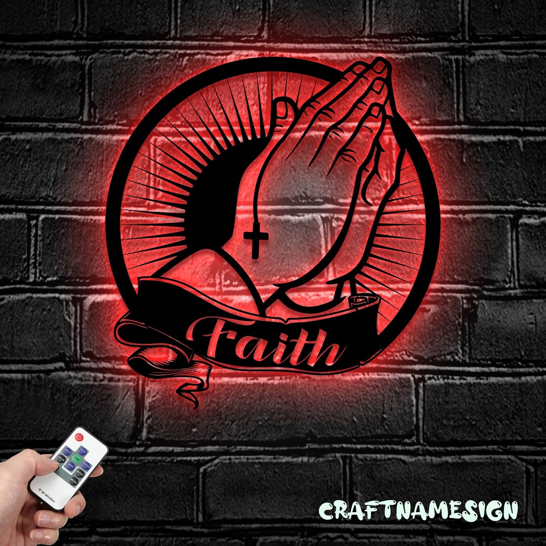 Religious Praying Hands Faith Metal Wall Art LED Light - Christ Sign ...