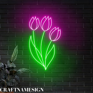 Beautiful Tulip Bouquet Neon Sign, Tulip Flower Led Sign, Custom Neon ...