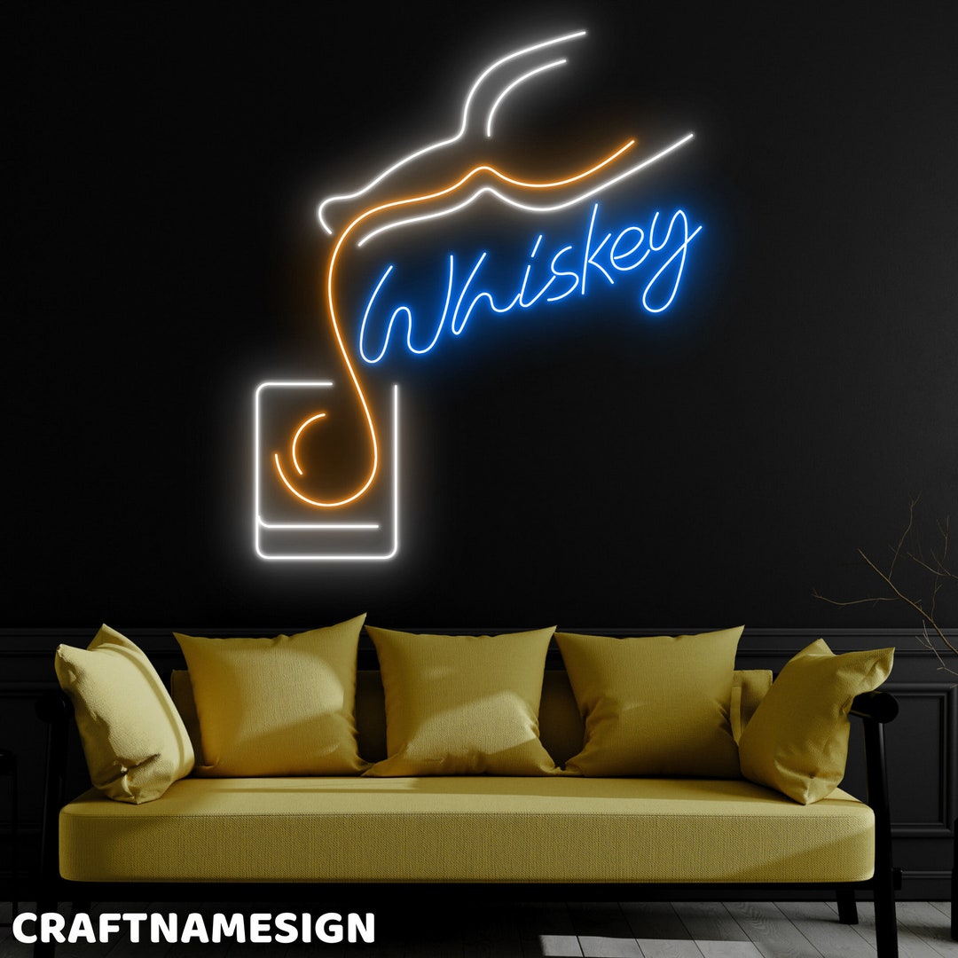 Whiskey Glass Bottle Neon Sign, Whiskey Wine Led Sign, Custom Neon Sign ...