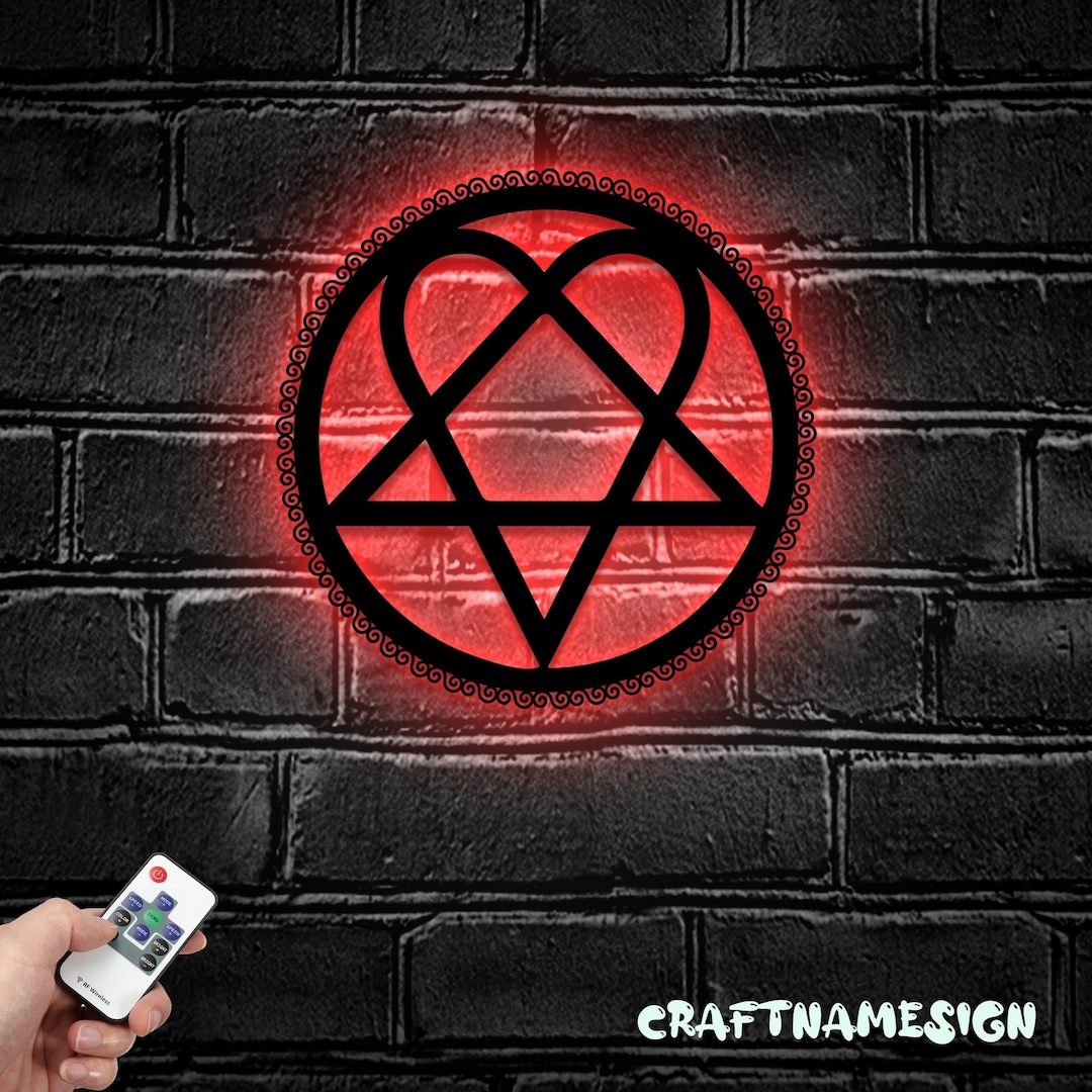 Heartagram Symbol Metal Wall Art LED Light Heart Pentagram Shaped Sign ...