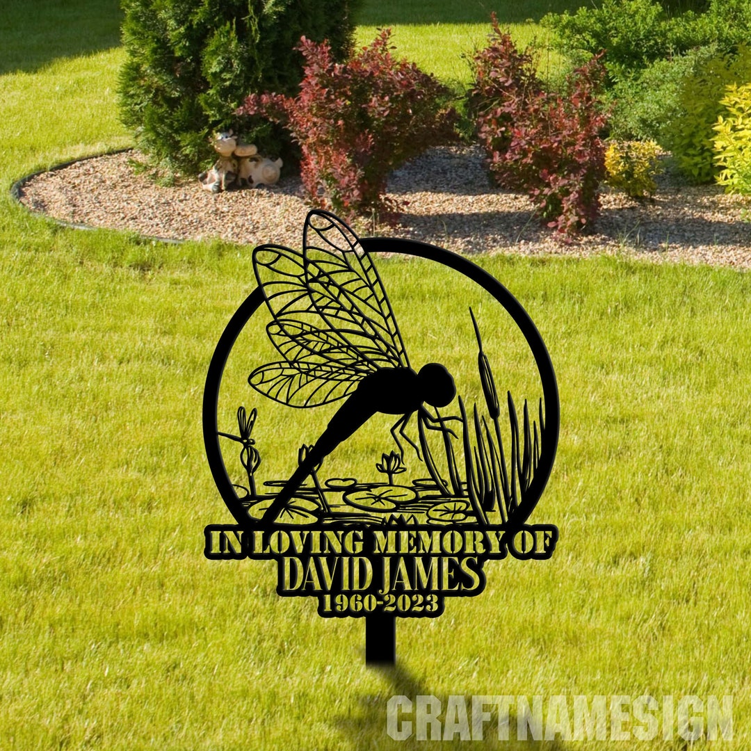 Custom Name Dragonfly Memorial Metal With Stake, Sympathy Gift, Outdoor ...