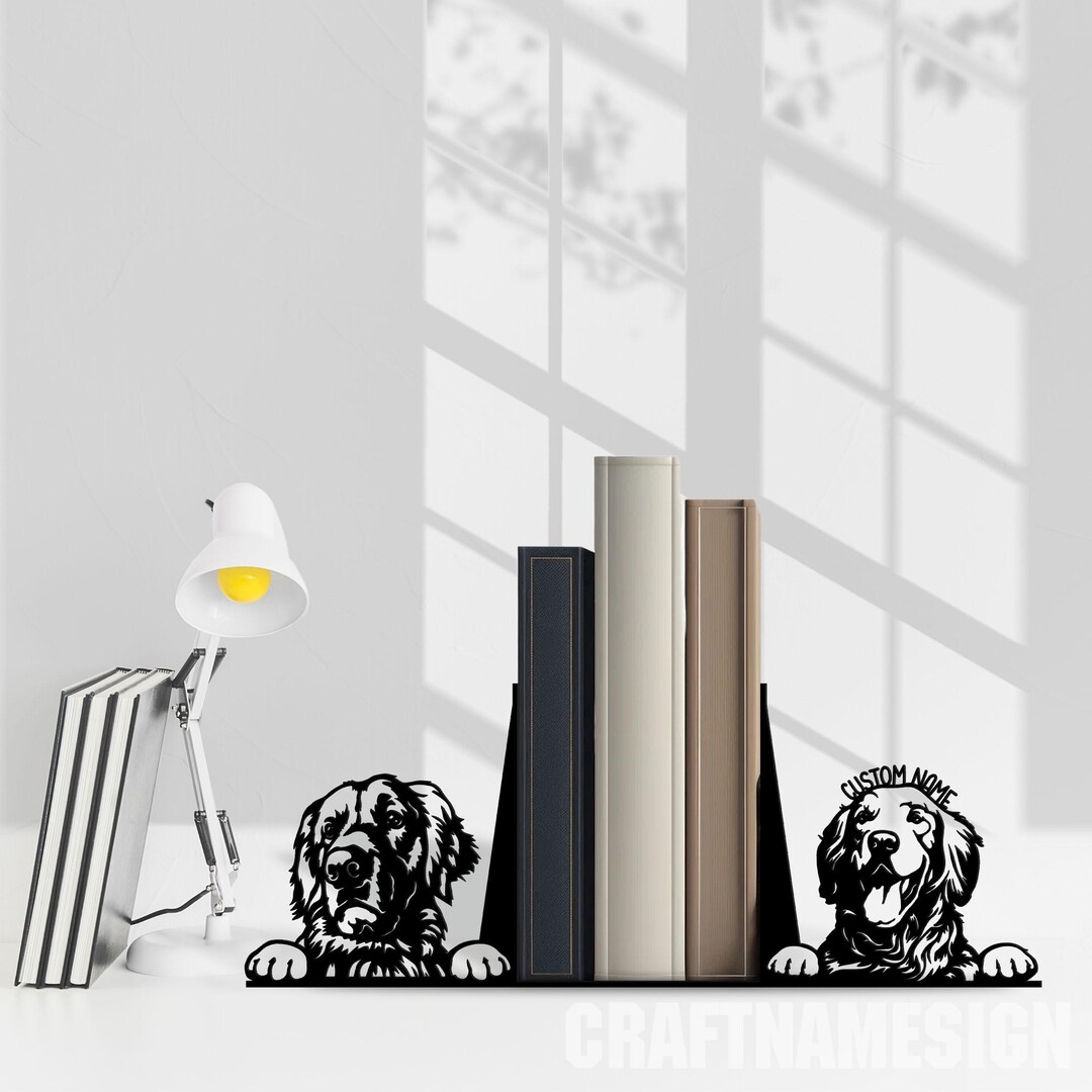 Custom Metal Office Bookend Golden Retriever, Personalized Name Book ...