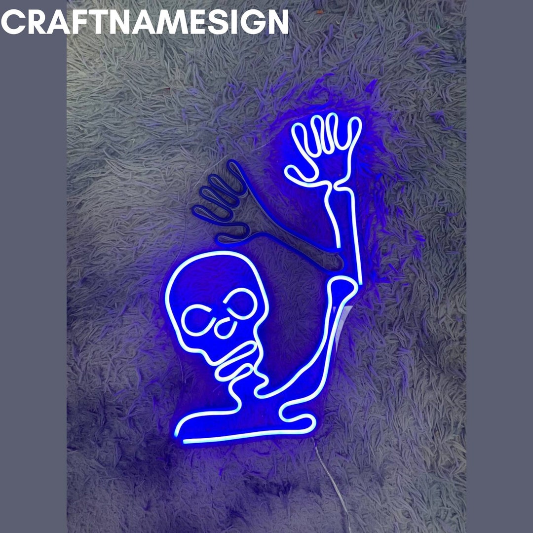 Skeleton Waving Hand Neon Sign, Skeleton Halloween Neon Sign, Custom ...