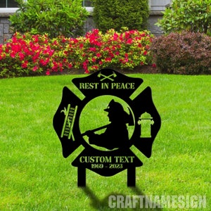 Custom Fire Fighter Fireman Memorial Metal Stake, Firefighter Memorial ...