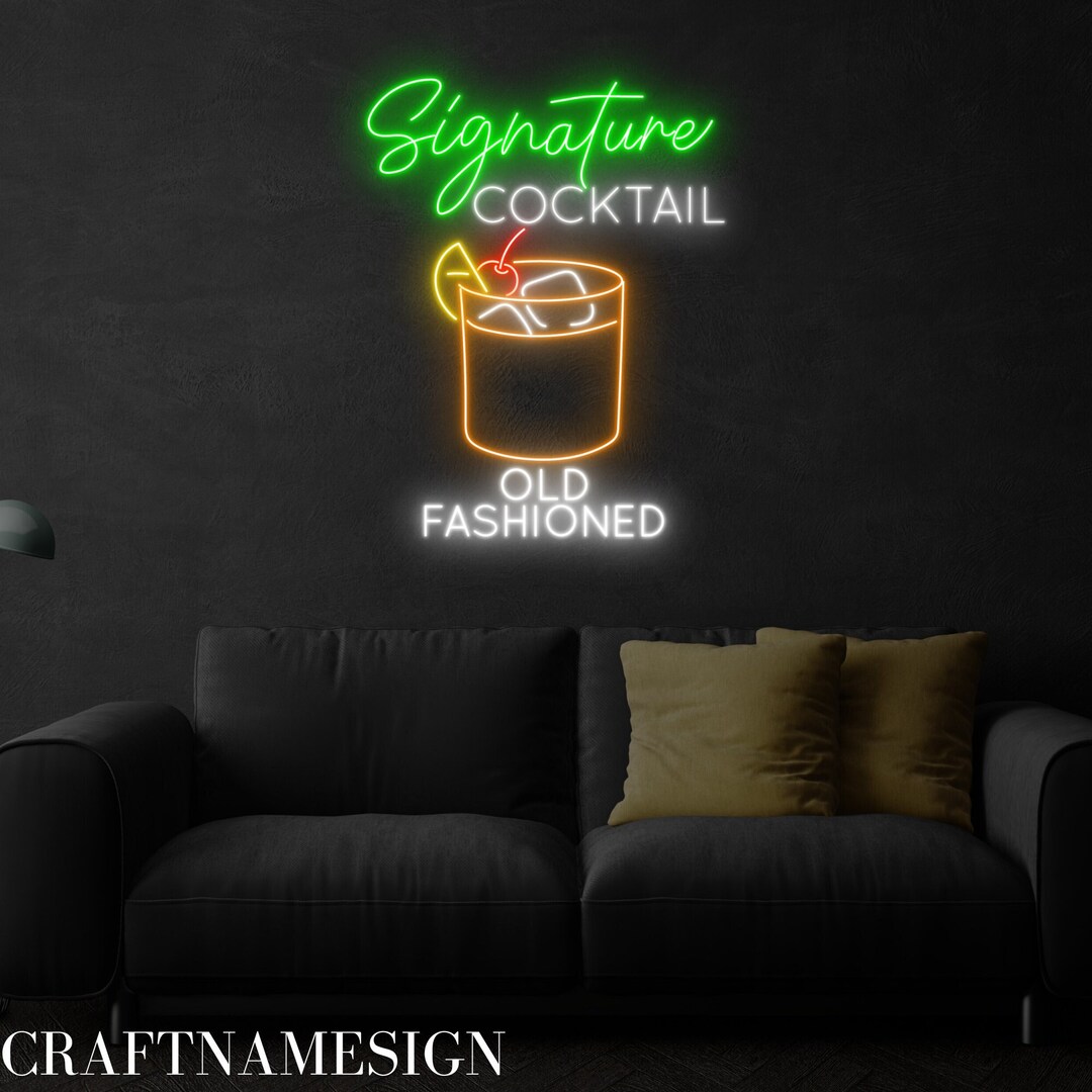 Signature Cocktail Old Fashioned Neon Sign, Cocktails Bar Led Sign ...