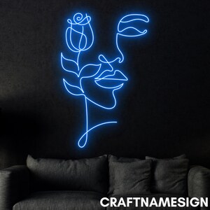 Rose Girl Face Line Neon Sign, Rose Face Led Sign, Custom Neon Sign ...