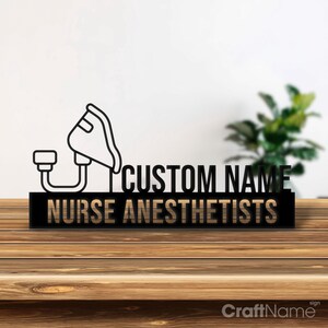 Custom Nurse Anesthetists Metal Desk Name Plate, Nurse Wooden Nameplate ...