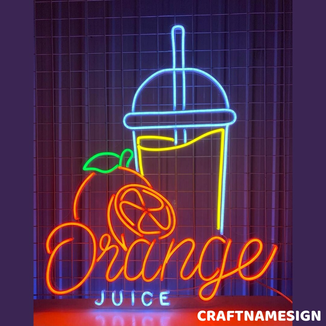 Orange Juice Neon Sign, Fresh Orange Juice Bar Led Sign, Custom Neon ...