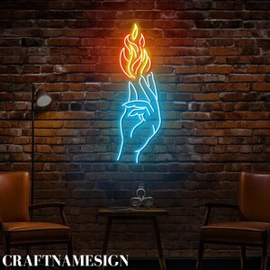 Hand Fire Neon Sign, Fire Hand Led Sign, Custom Neon Sign, Bar Pub Wall ...