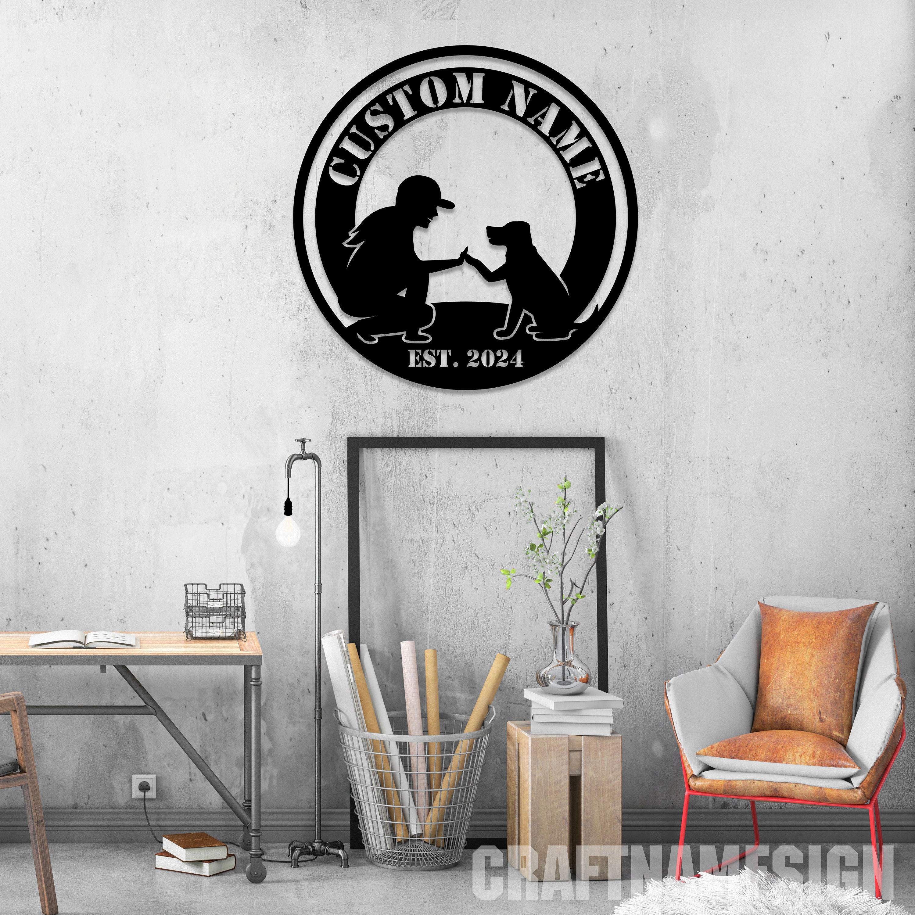 Custom Trainer Dog Metal Wall Art LED Light, Personalized Trainer Dog ...