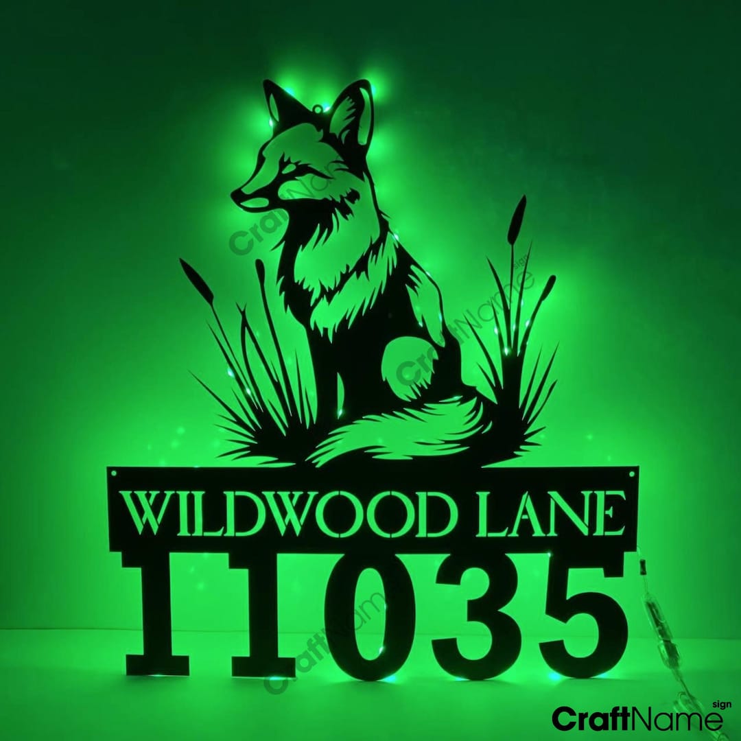 Custom Fox Metal House Number Sign, Fox Address Metal Name Sign Outdoor ...