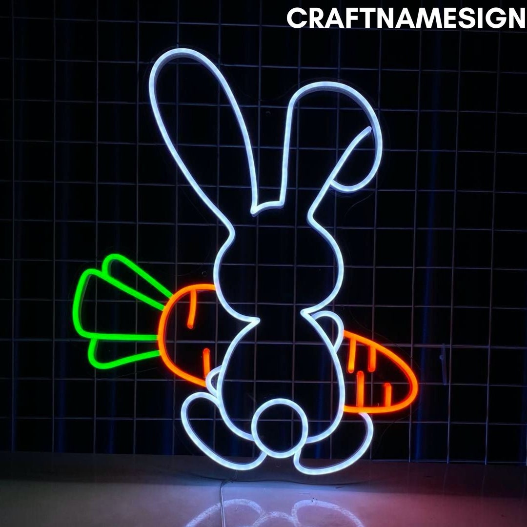 Rabbit With Carrot Neon Sign, Rabbit Led Sign, Custom Neon Sign, Rabbit ...
