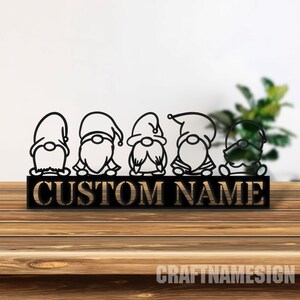 Personalized Wooden Christmas Gnome Desk Name Plate, Custom Cute Gnome ...