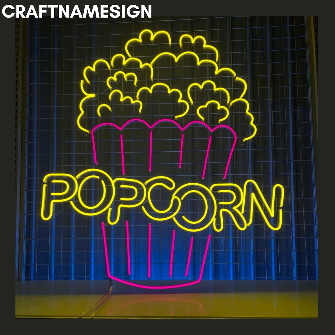 Popcorn Bucket Neon Sign, Popcorn Bucket Led Sign, Custom Neon Sign ...