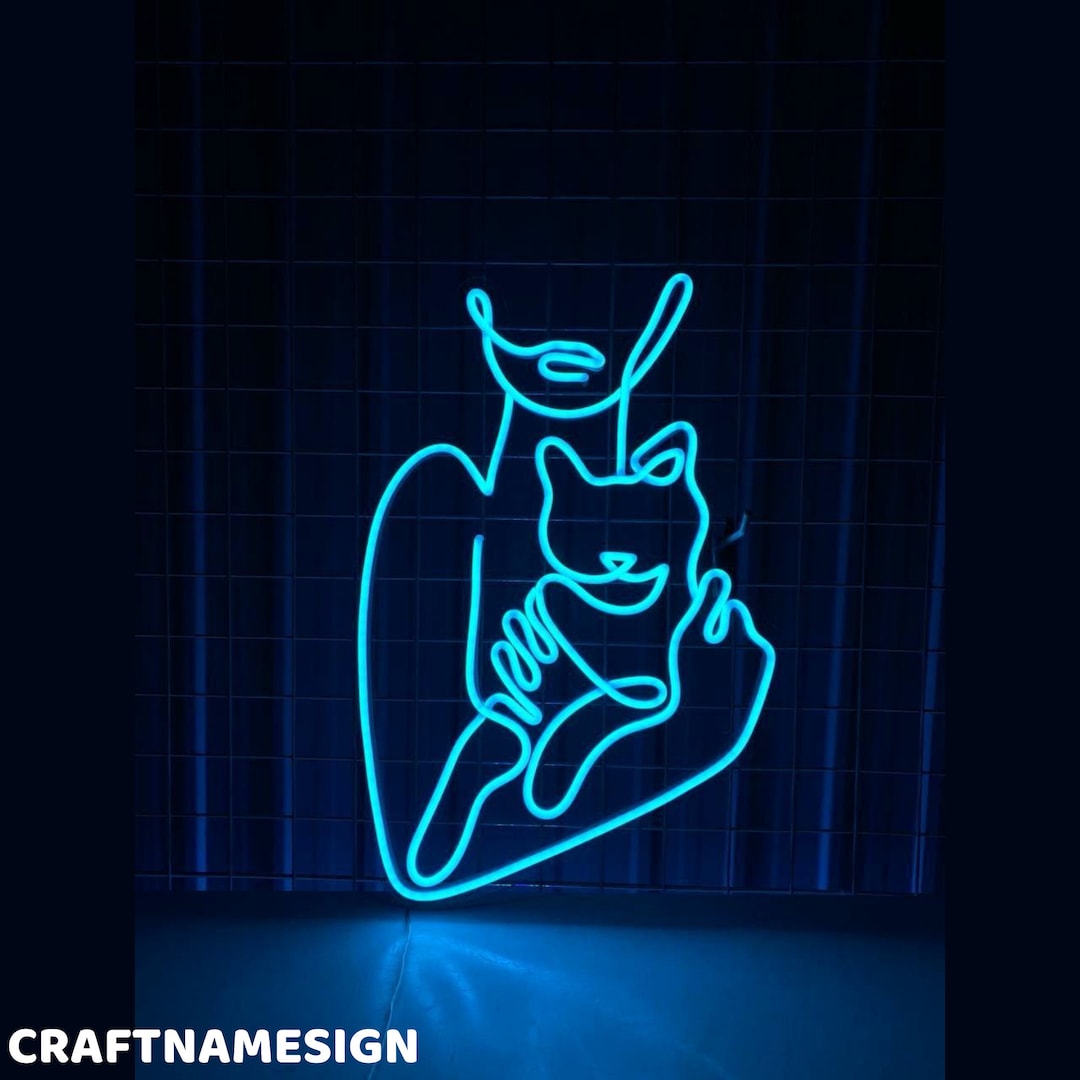 Girl Hug Cat Neon Sign, Woman With Cat Led Sign, Custom Neon Sign, Gift ...